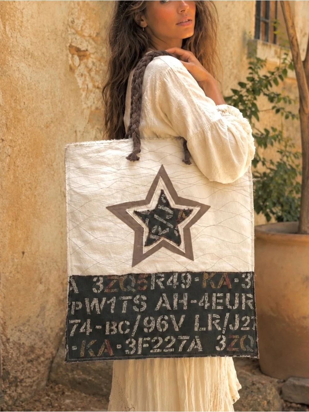 FBC Studio | Bags | Handmade Oversized Canvas Tote Star Patch Boho ...